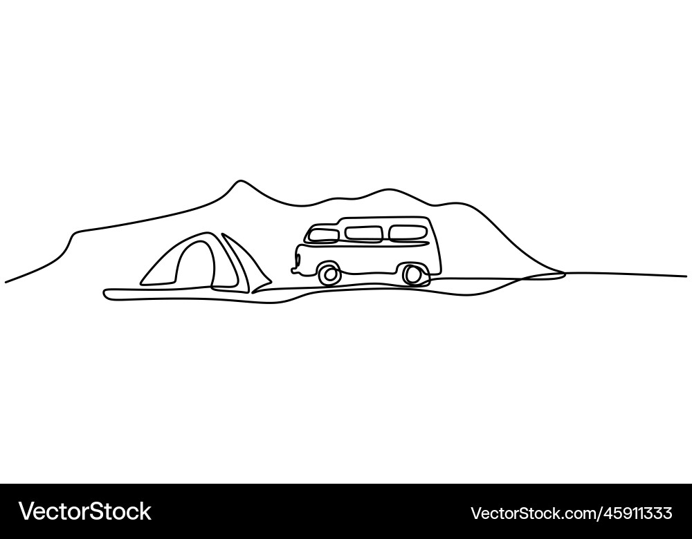 Camper kontinuierliche Linie Zeichnen eines Campingwagens