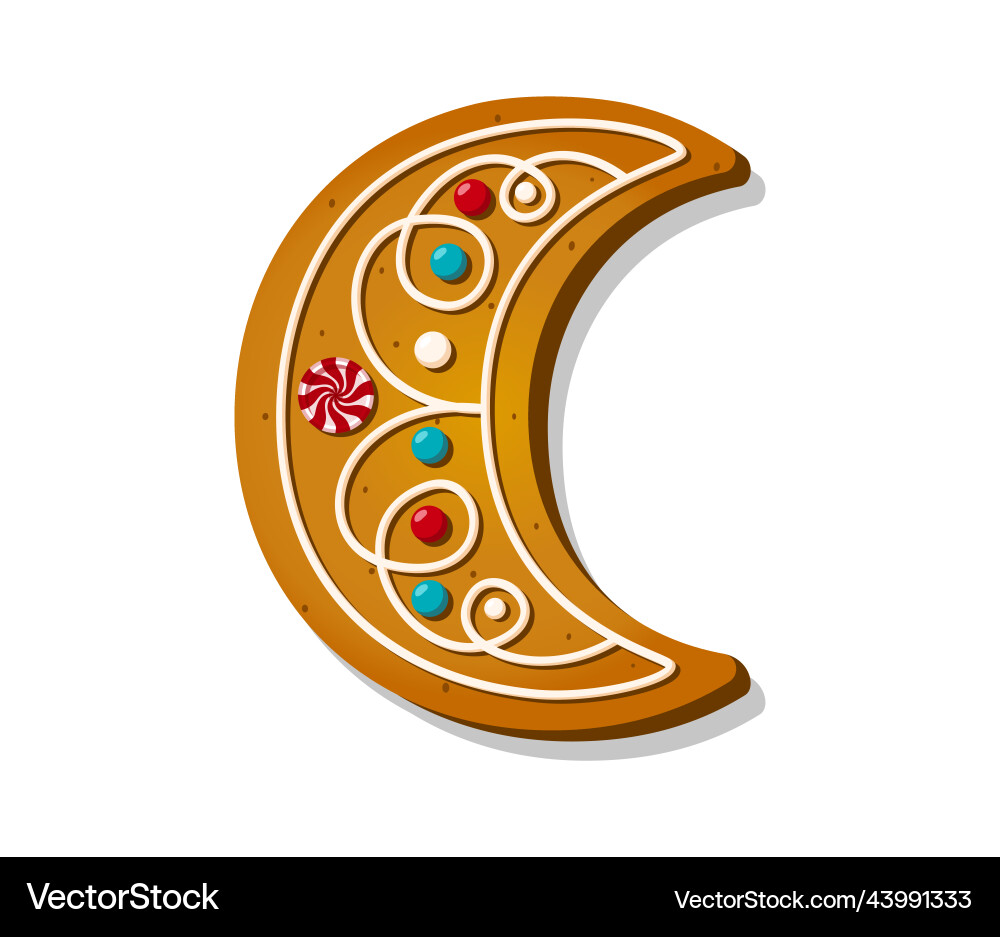Christmas gingerbread cookie in shape of moon Vector Image
