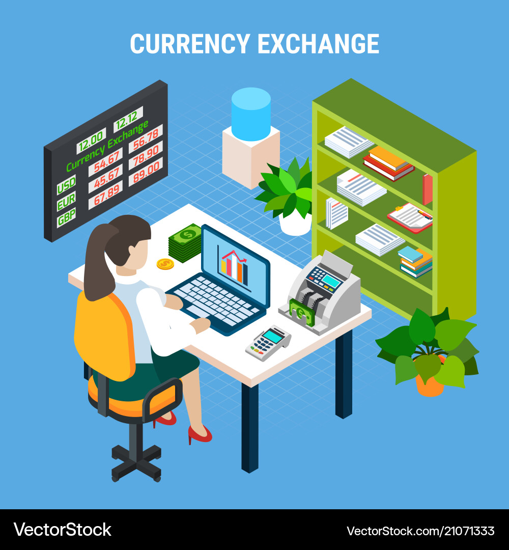 Currency exchange banking isometric composition Vector Image