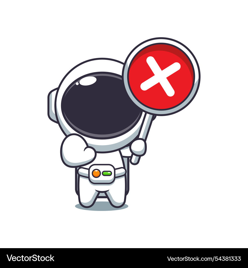 Cute astronaut with wrong sign cartoon Royalty Free Vector