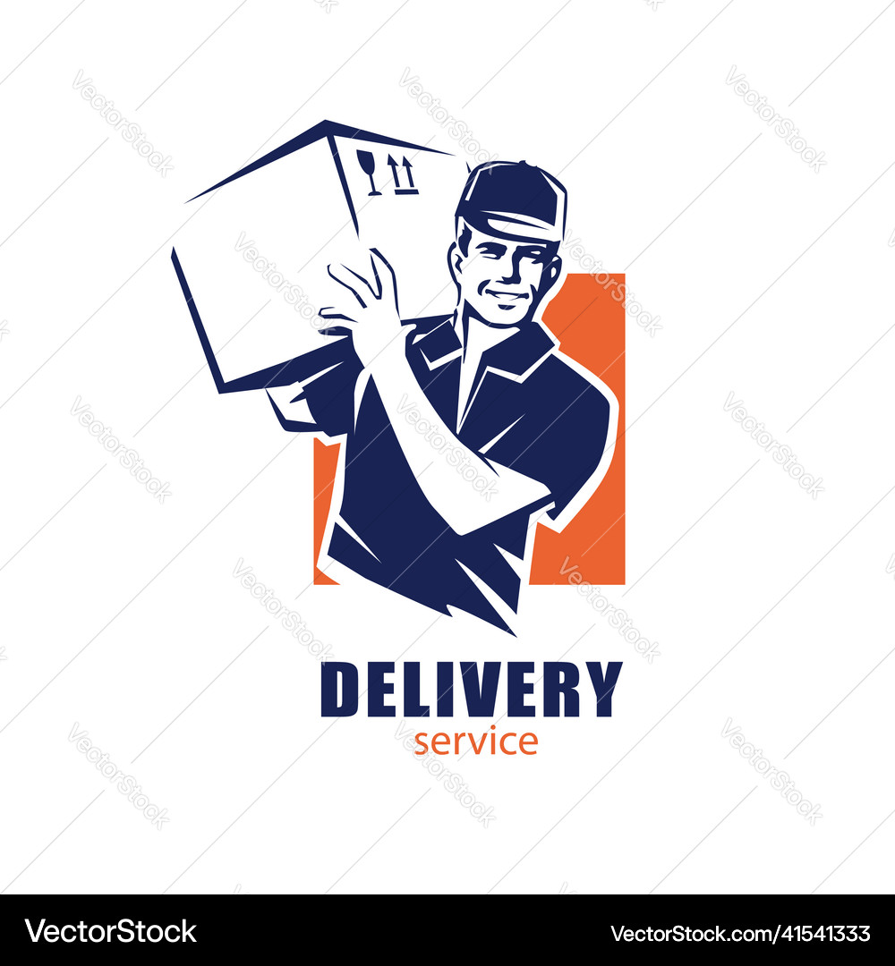 Delivery man postal and service logo Royalty Free Vector