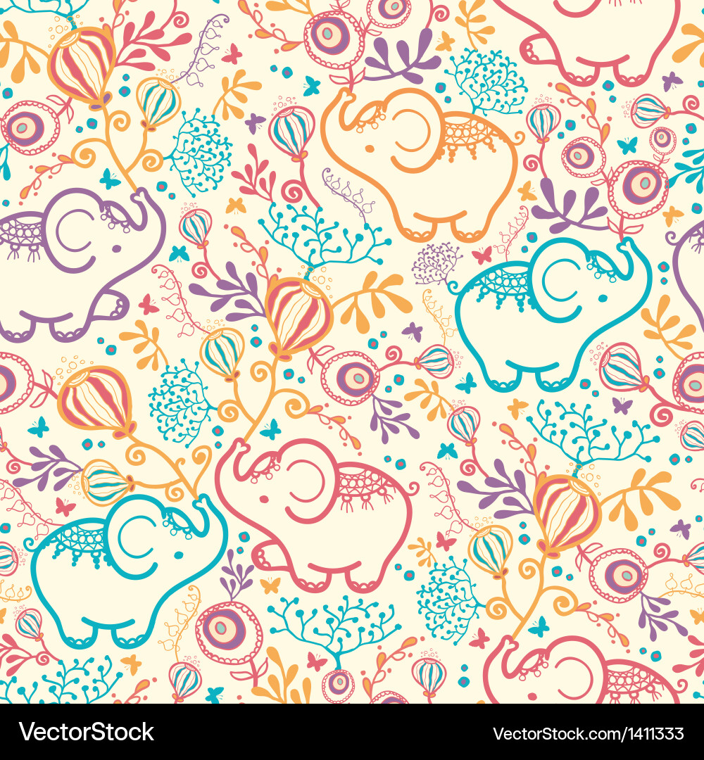 Elephants with flowers seamless pattern background