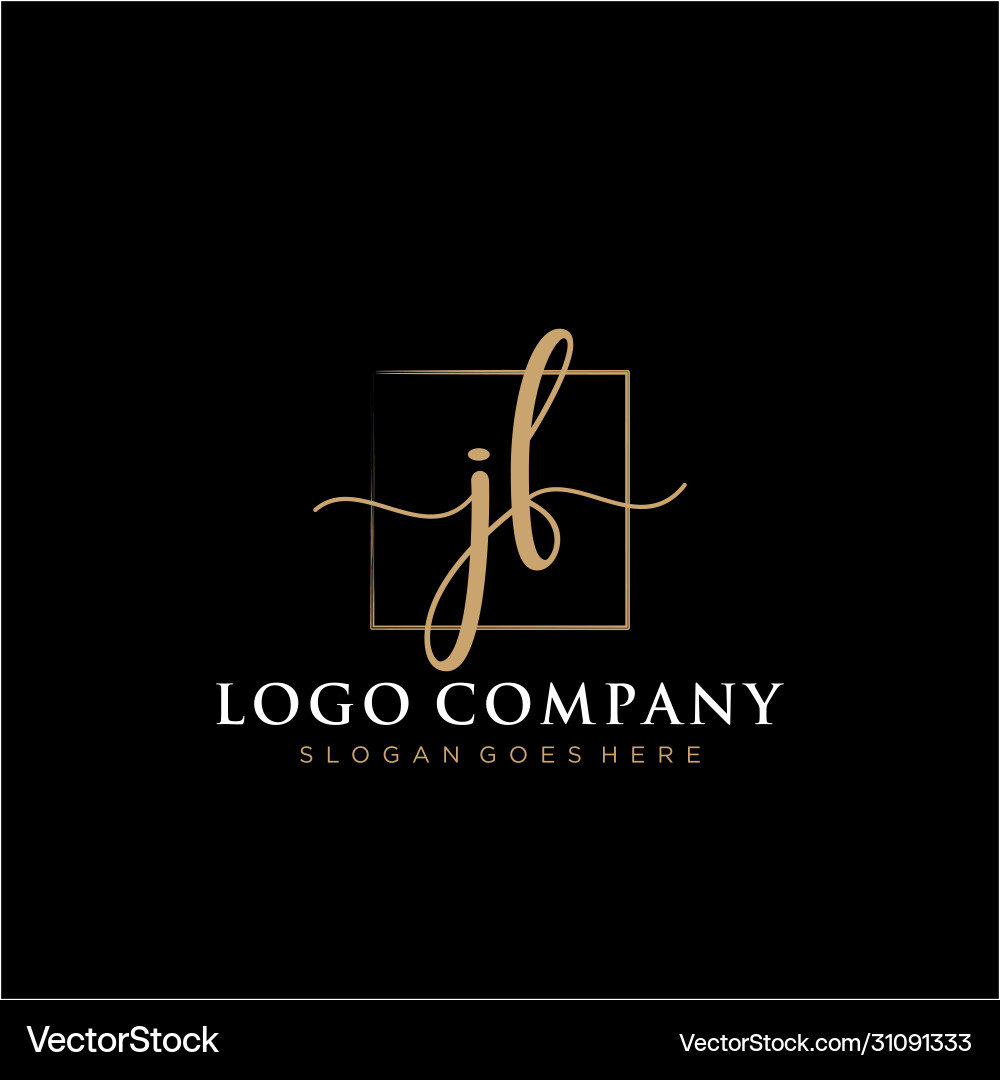 Jf initial handwriting logo with rectangle Vector Image