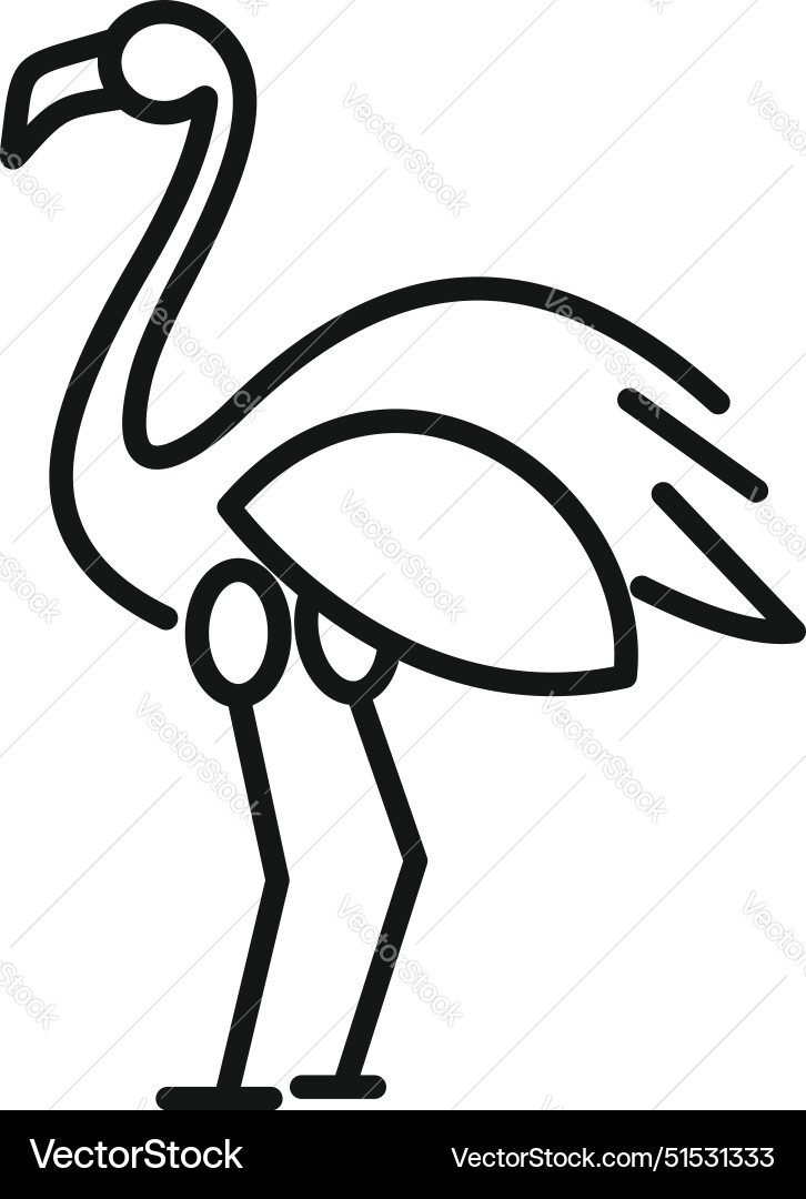 Standing flamingo line art bird Royalty Free Vector Image