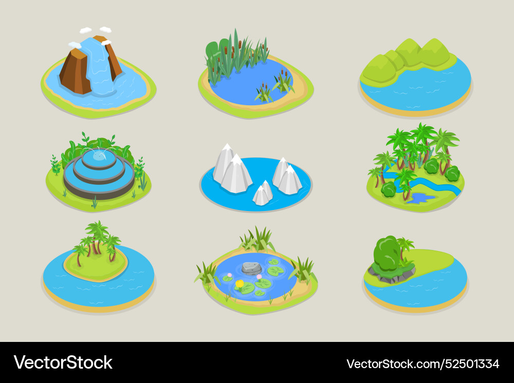 3d isometric flat set of natural water Royalty Free Vector