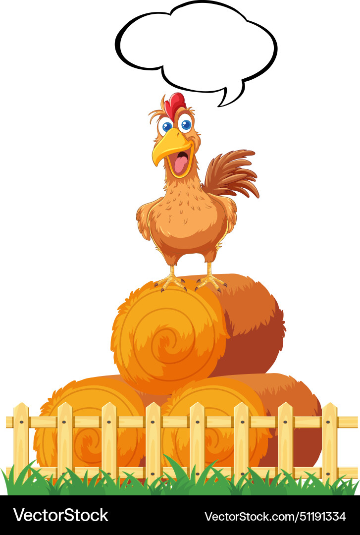 A happy rooster atop hay bales Royalty Free Vector Image