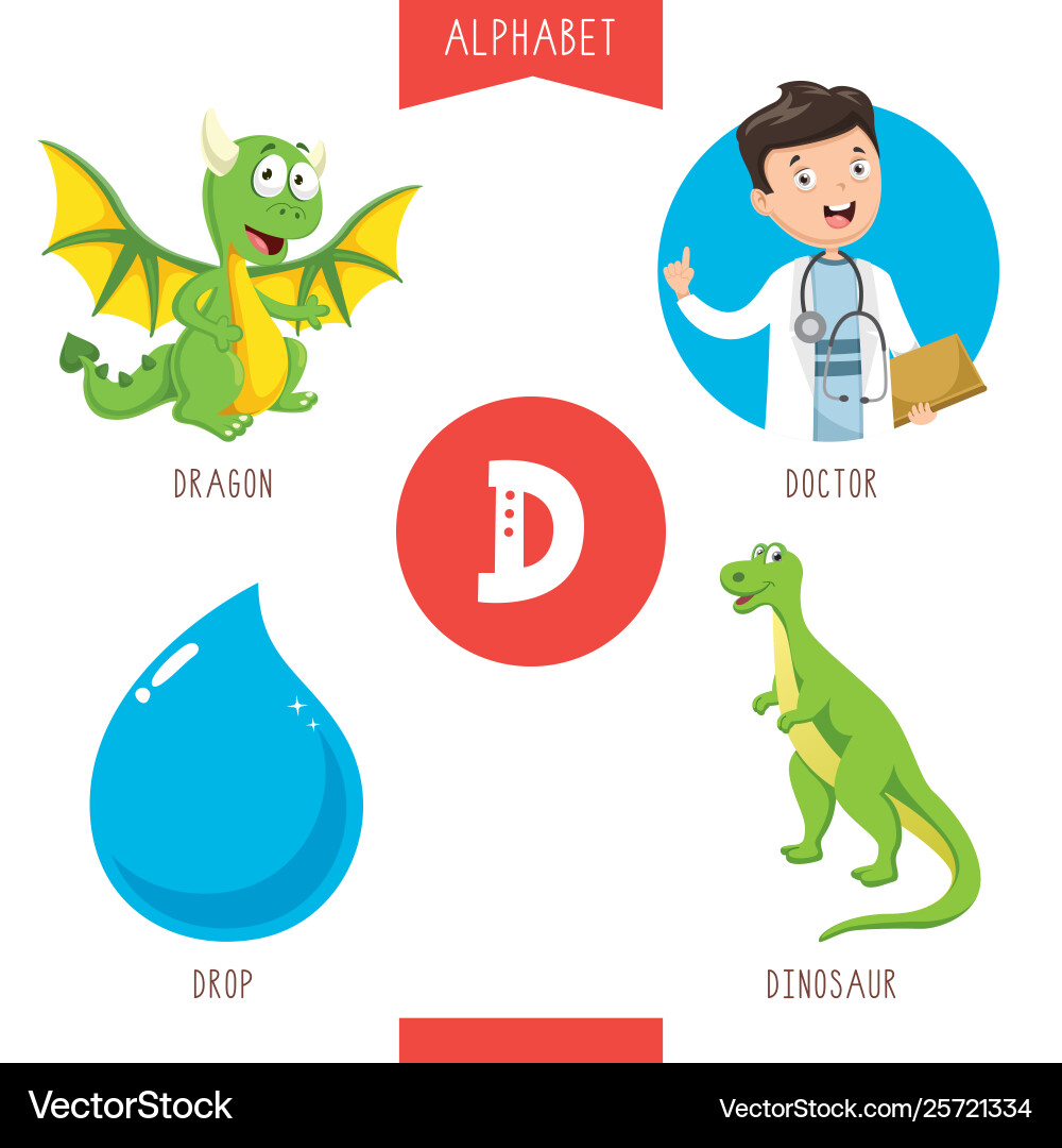 Alphabet letter d and pictures Royalty Free Vector Image