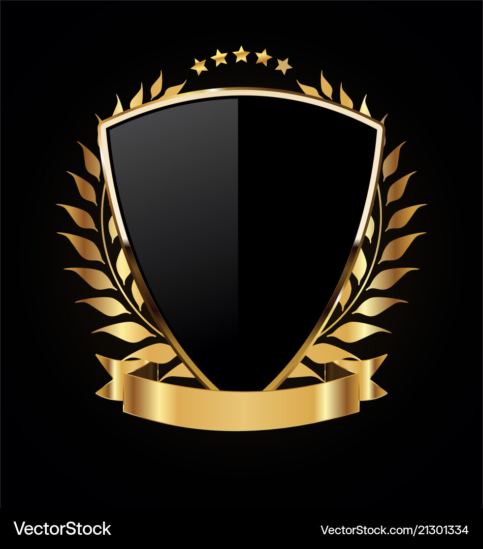 Gold and black shield with laurels 08 Royalty Free Vector