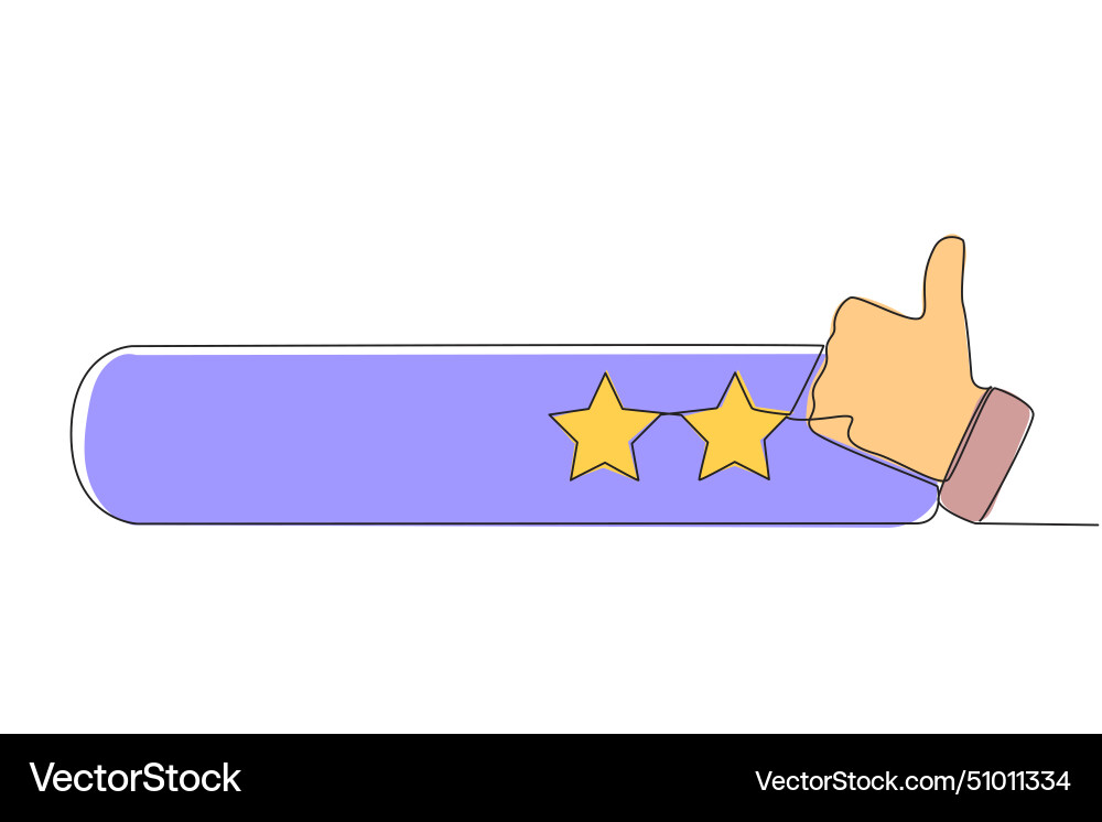 Single one line drawing thumbs up next to 2 stars Vector Image