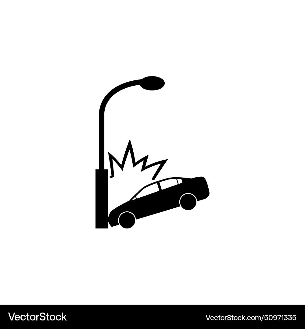 Car crashed into lamp post flat icon Royalty Free Vector