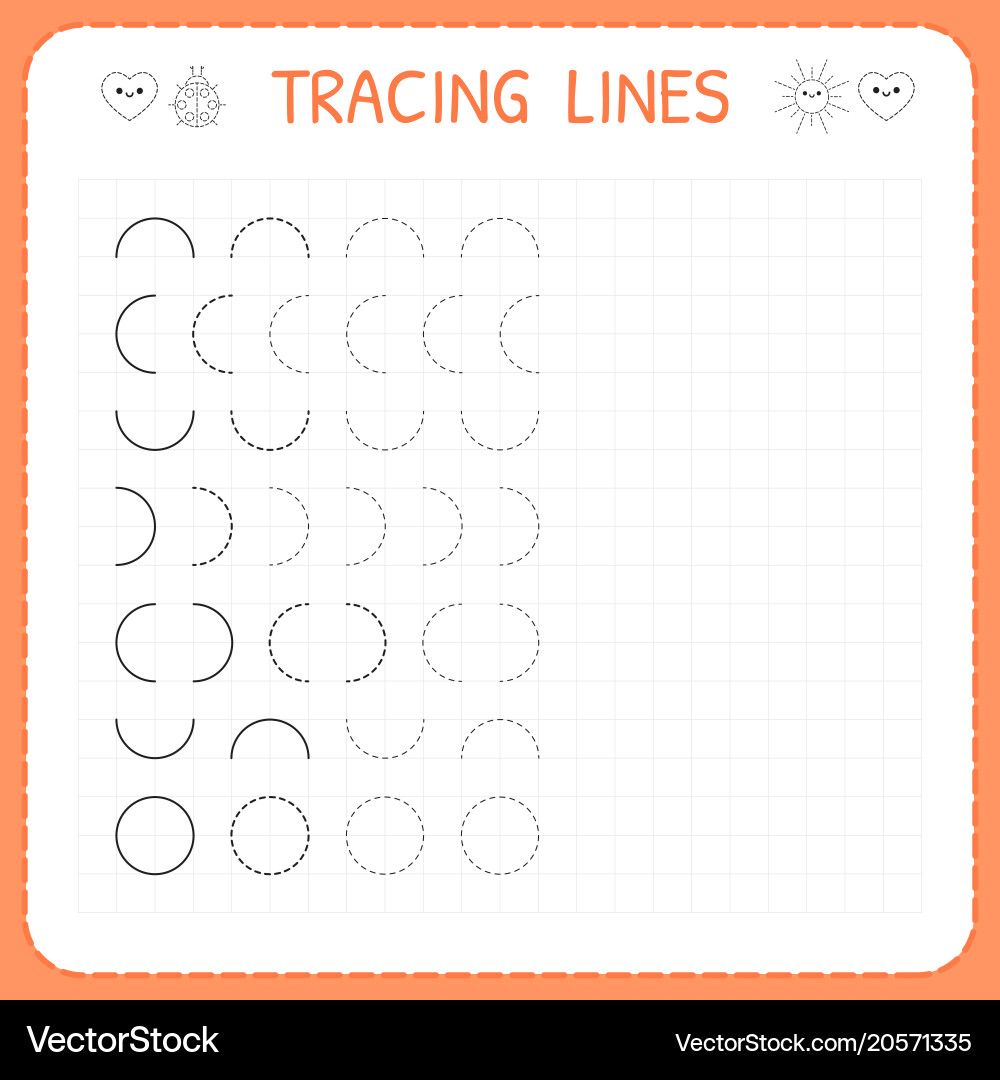 Kids Tracing Lines Worksheet - Basic Shapes Vector Image