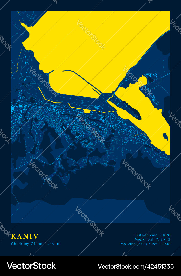 Town kaniv map poster high detailed Royalty Free Vector