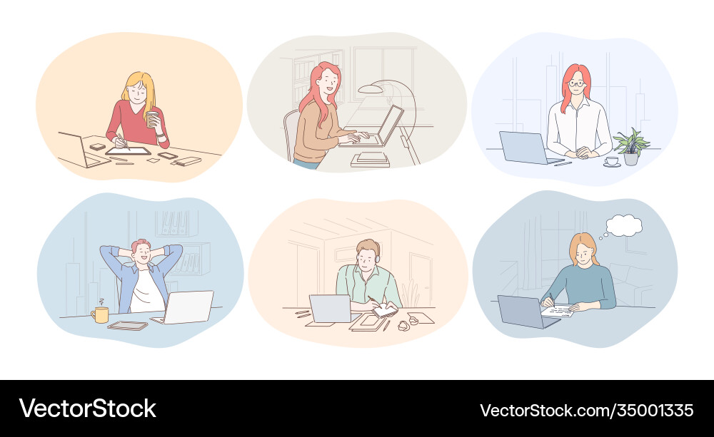 Working in office laptop online communication Vector Image