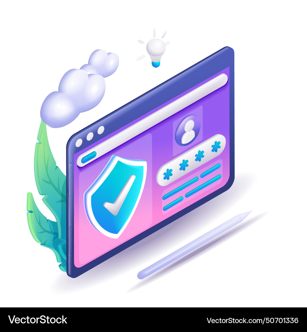 3d isometric cartoon cyber security Royalty Free Vector