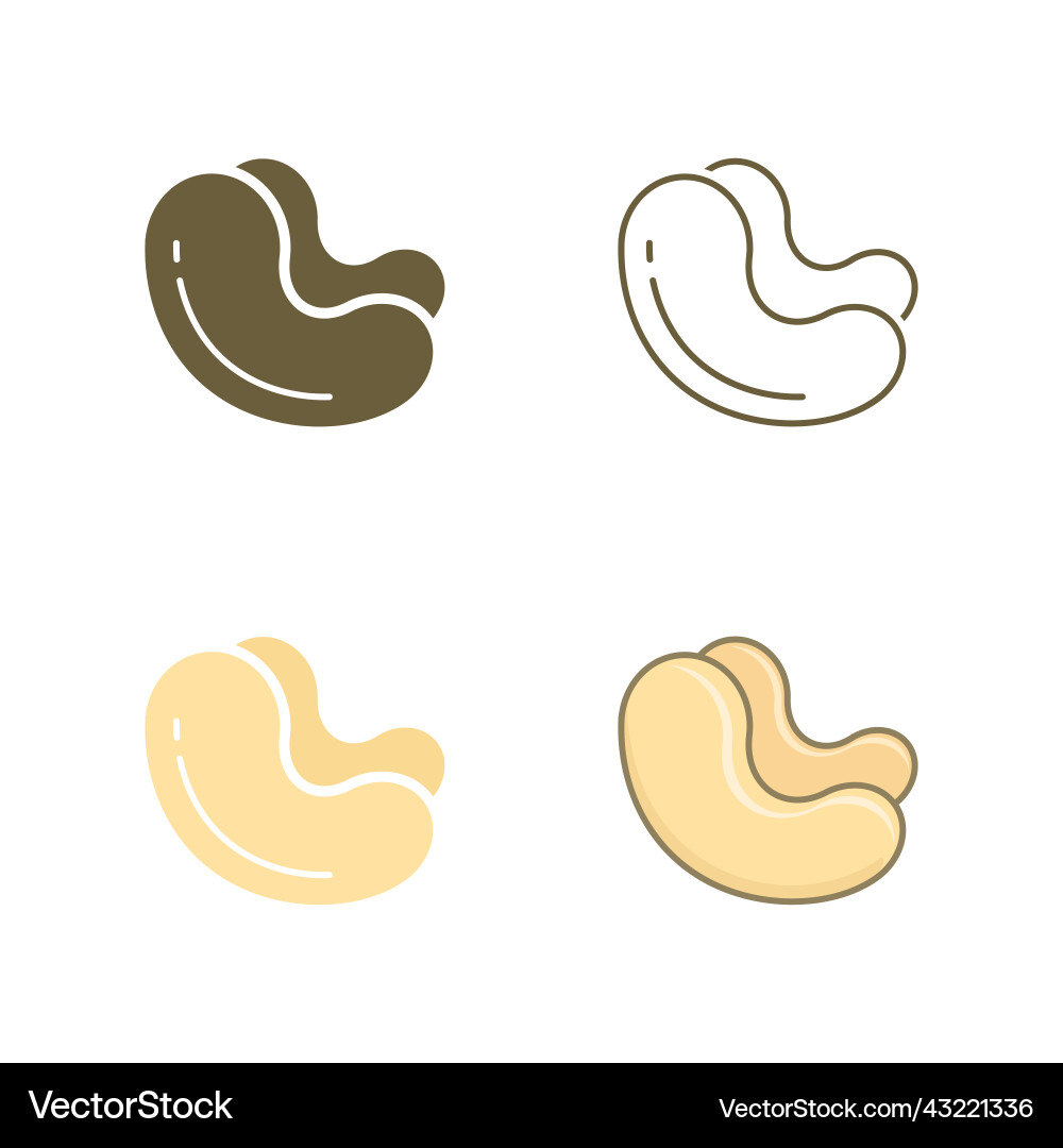 Cashew icon set isolated nuts symbol on white Vector Image
