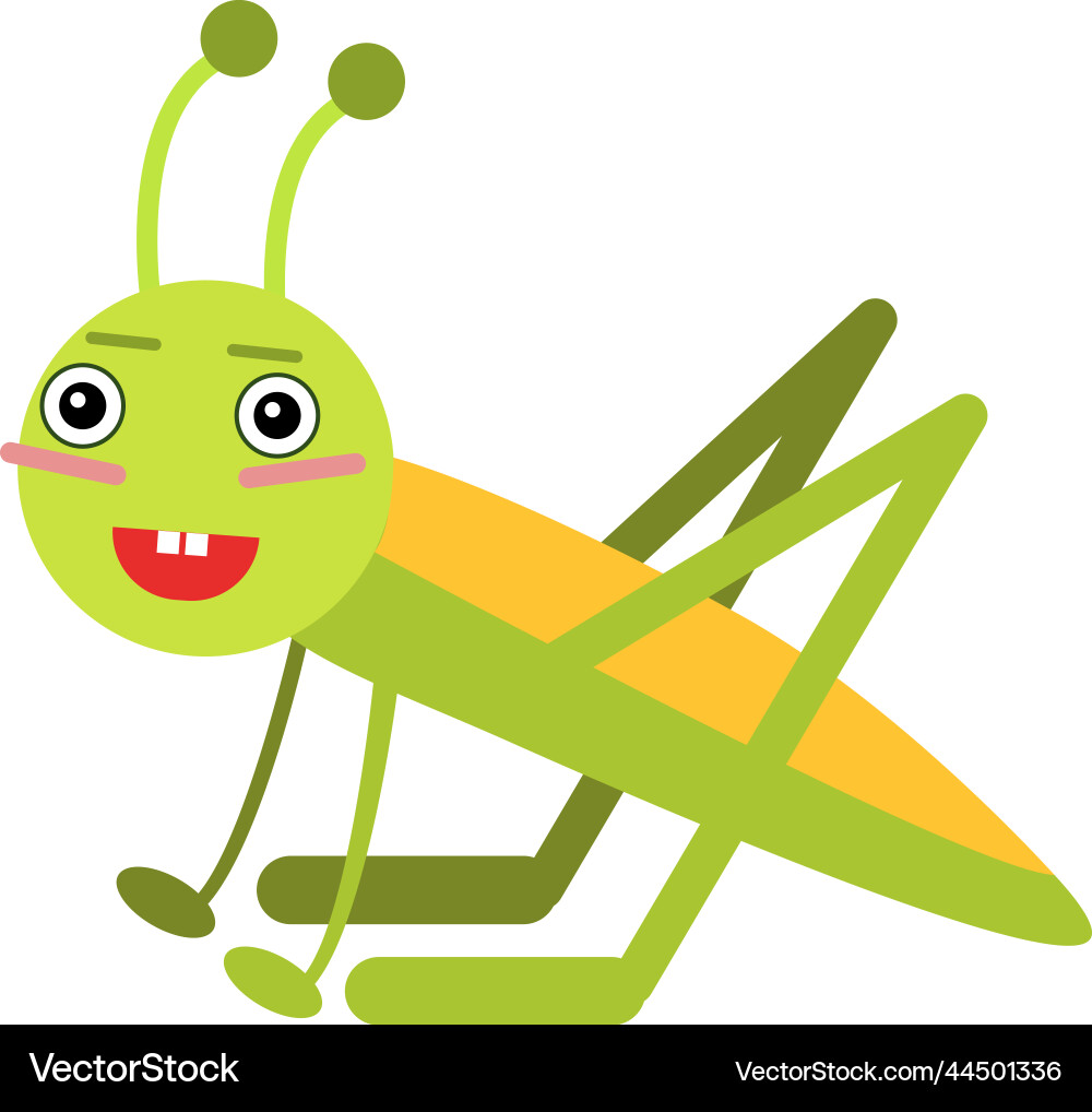 Green cricket character with funny smiling face Vector Image