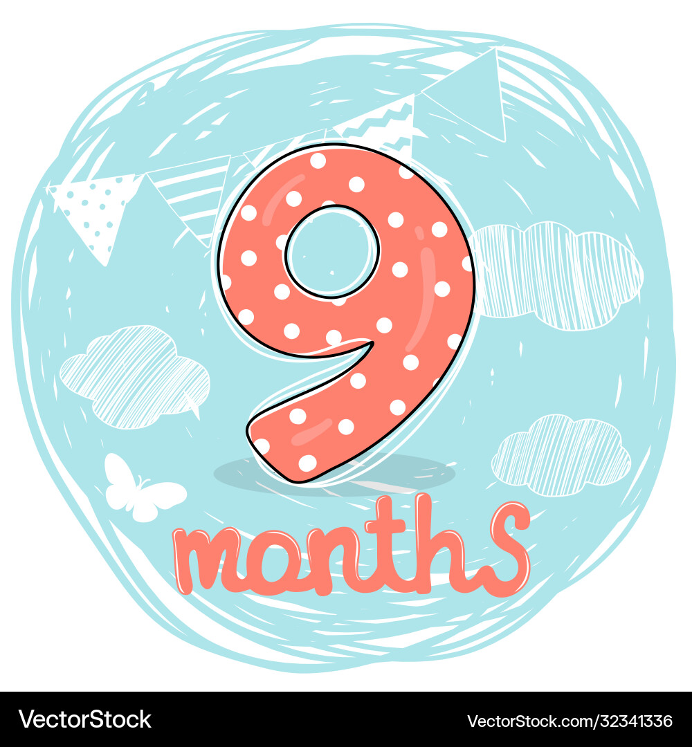 Number for ninth month life hand-drawn Royalty Free Vector