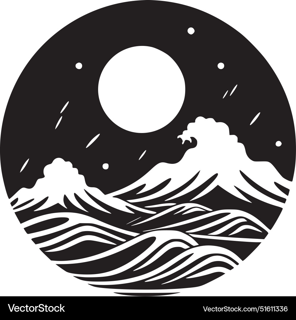 Ocean - black and white Royalty Free Vector Image