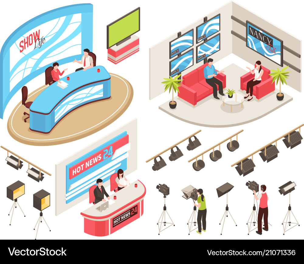 Tv studio isometric set Royalty Free Vector Image