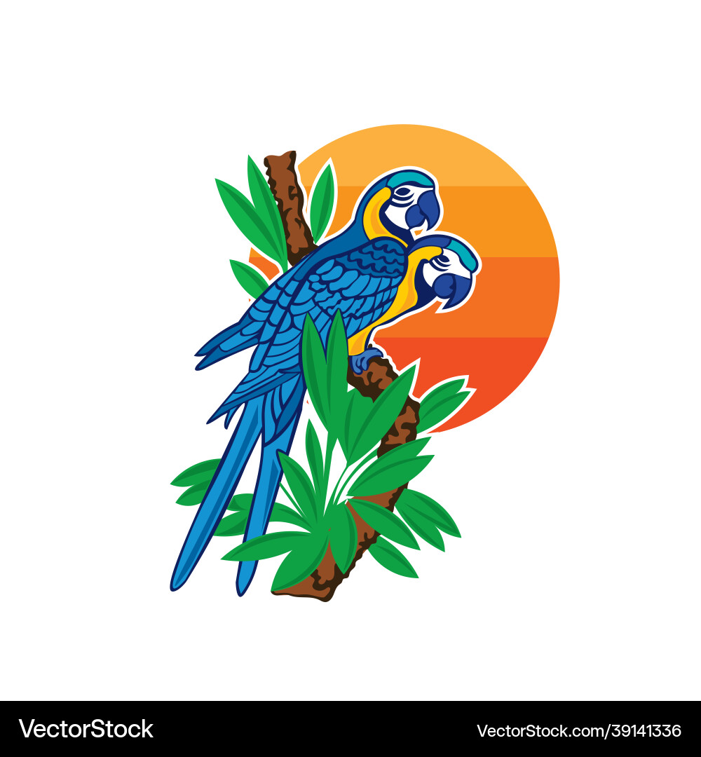 Twin blue parrots logo design Royalty Free Vector Image