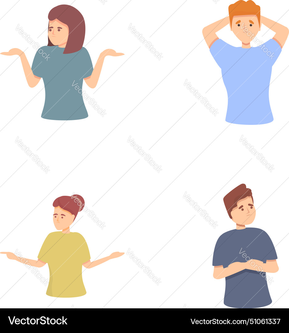 Ambiguous icons set cartoon confused Royalty Free Vector