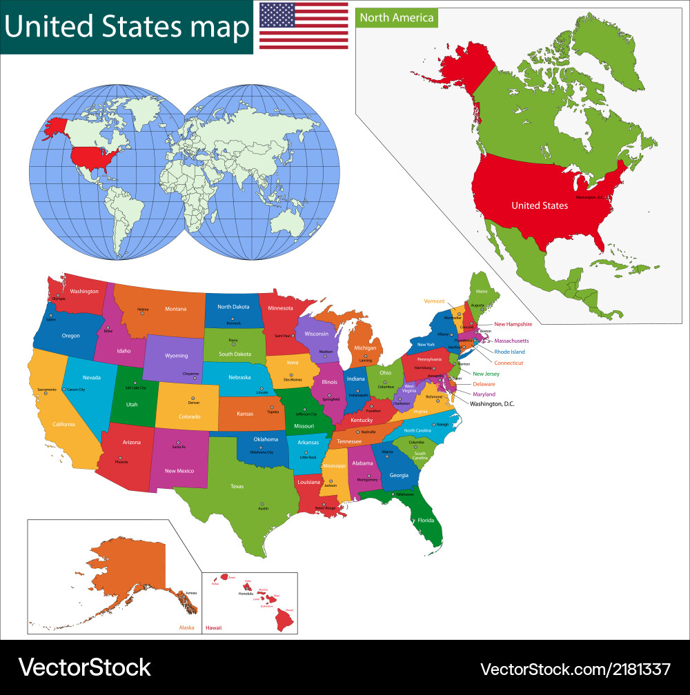 Colorful usa map Royalty Free Vector Image - VectorStock