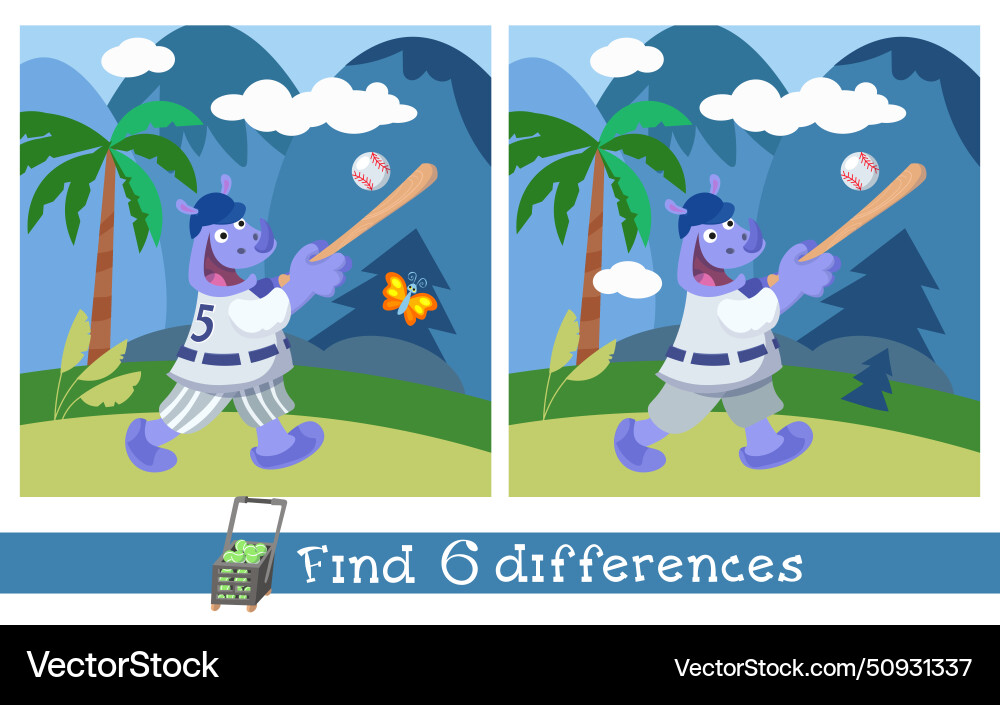 Find 6 differences puzzle game for children cute Vector Image