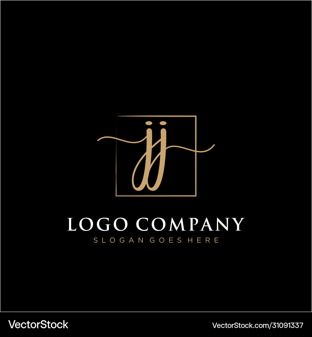 Jj initial handwriting logo with rectangle Vector Image