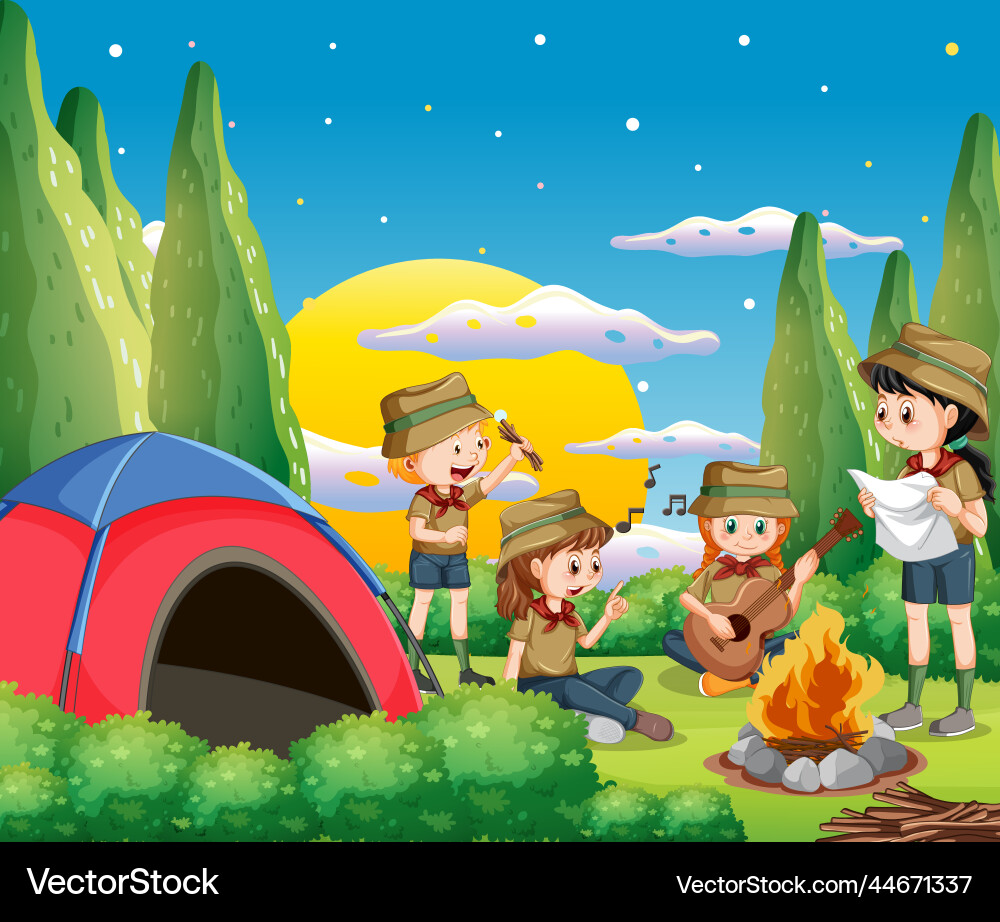 Outdoor scene with children camping Royalty Free Vector