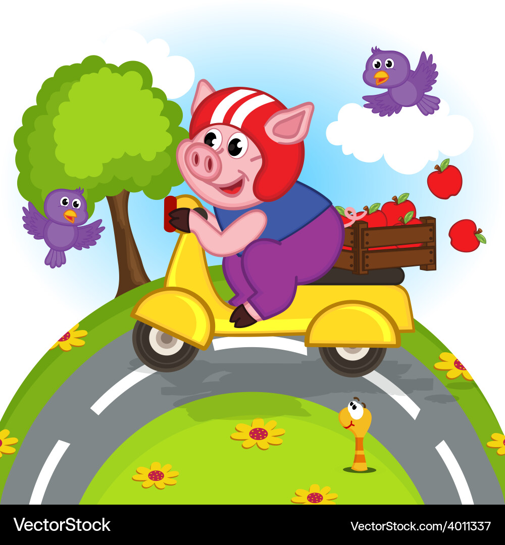 Pig riding a scooter Royalty Free Vector Image