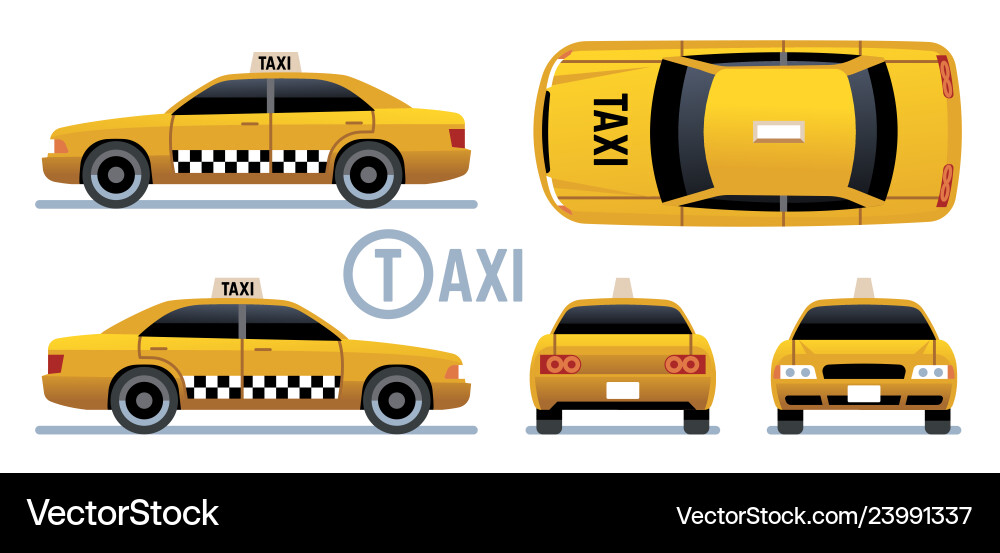 Taxi car yellow cab view from side front back Vector Image