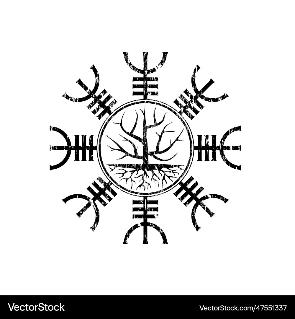 Viking Helm of Awe - Runes & Tree Royalty Free Vector