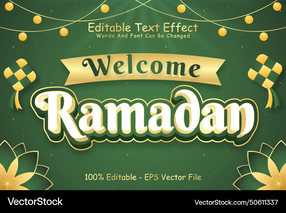 Welcome ramadan editable text effect 3 dimension Vector Image