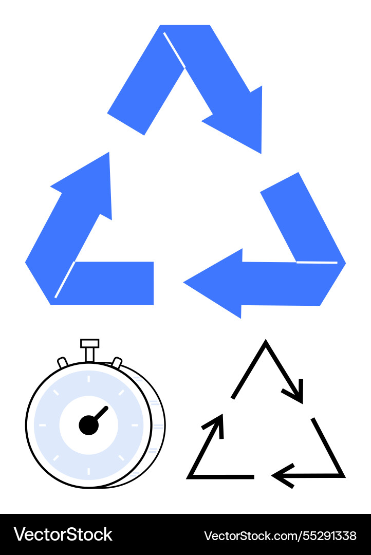 Blue recycling arrows stopwatch and black Vector Image