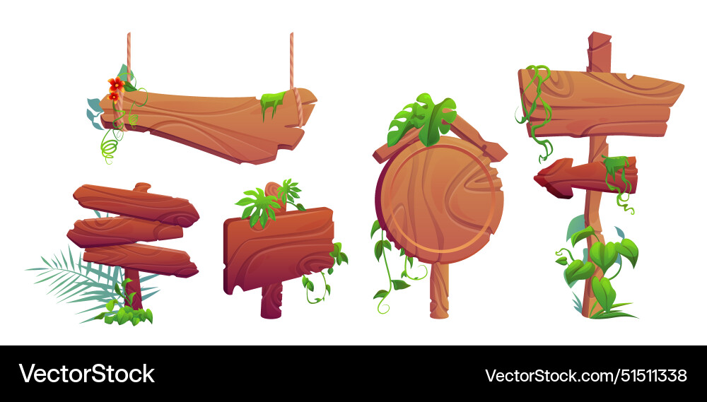 Forest wood sign board frame for game cartoon Vector Image