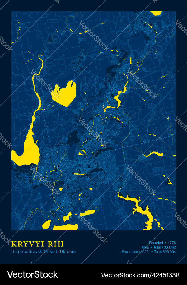 Kryvyi rih map poster high detailed Royalty Free Vector