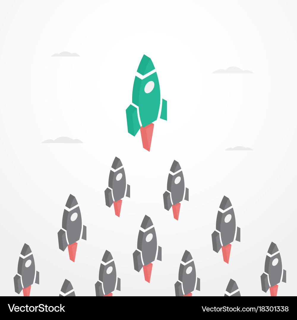 Leadership concept with rockets in isometric style