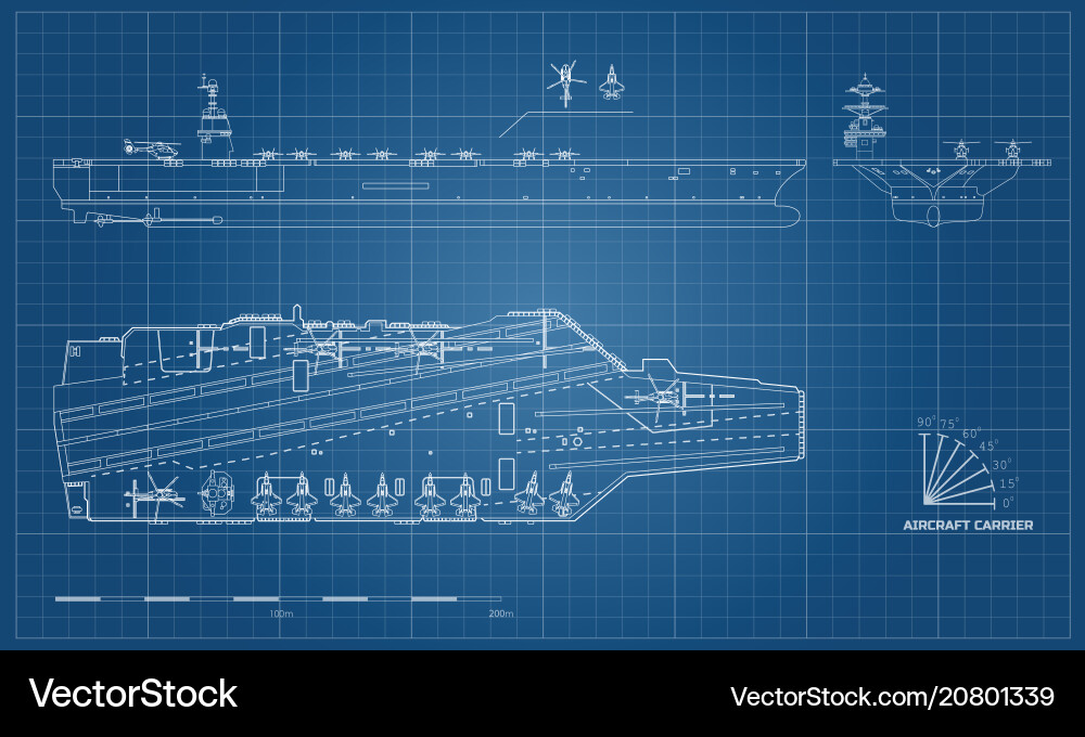 Aircraft Carrier Blueprint Royalty Free Vector Image