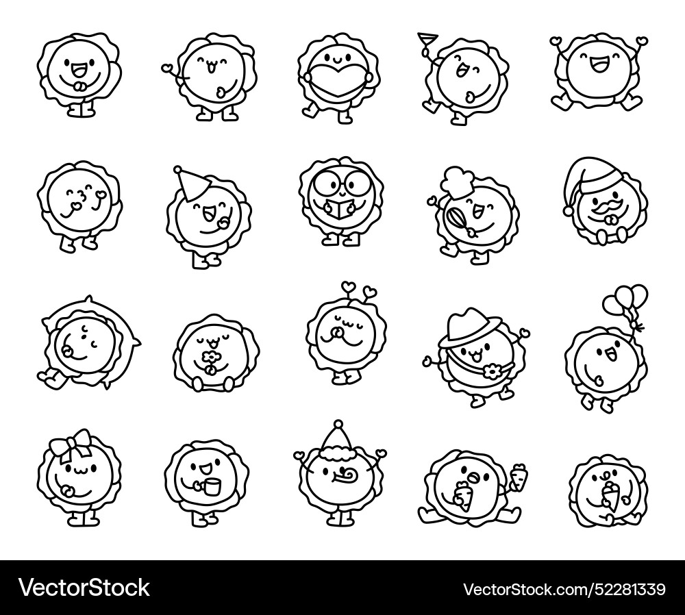 Cute cabbage character coloring page Royalty Free Vector