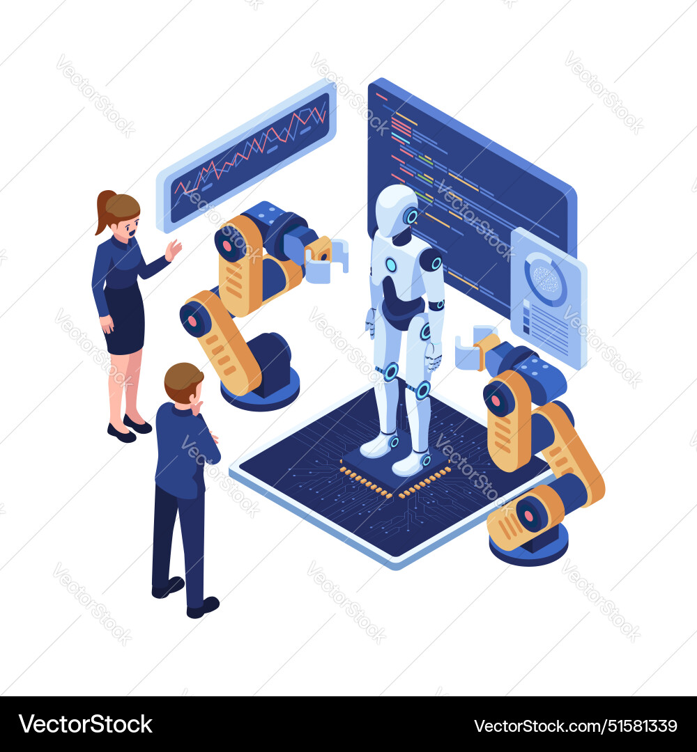 Isometric business people showcasing Royalty Free Vector