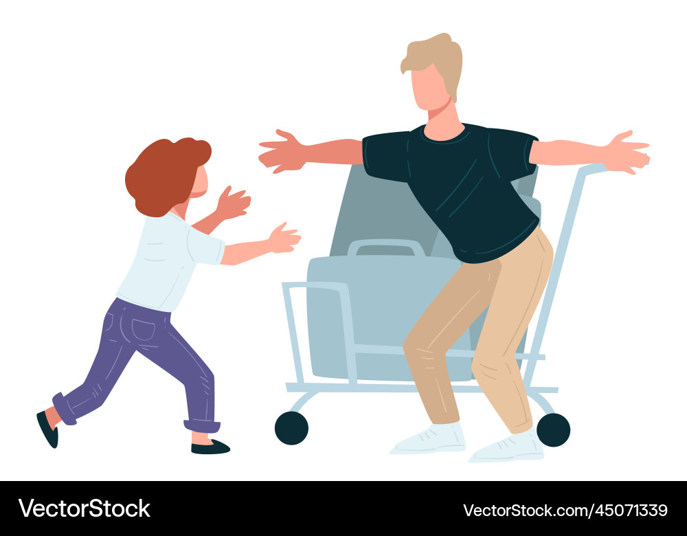 Kid running to dad returning home from trip Vector Image
