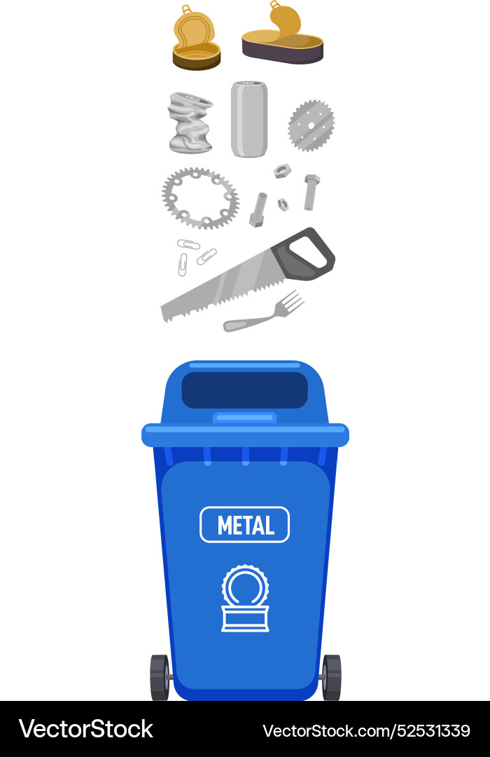 Metal recycling bin sorting trash cartoon icon Vector Image
