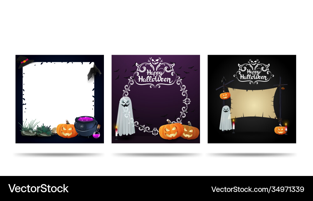 Set halloween square blank templates Royalty Free Vector