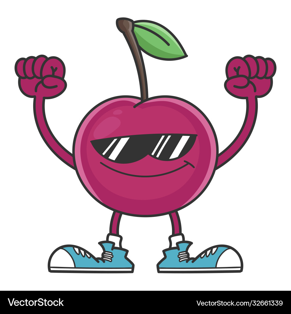 Smiling Kirsche Cartoon mit Sonnenbrille Charakter