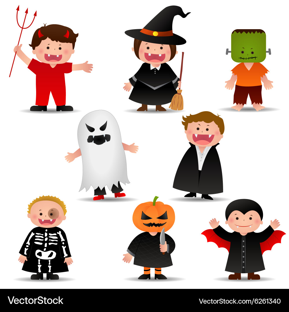 Adorable Halloween Kids Costumes Royalty Free Vector Image