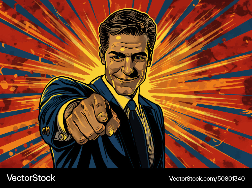 Confident businessman pointing forward Royalty Free Vector