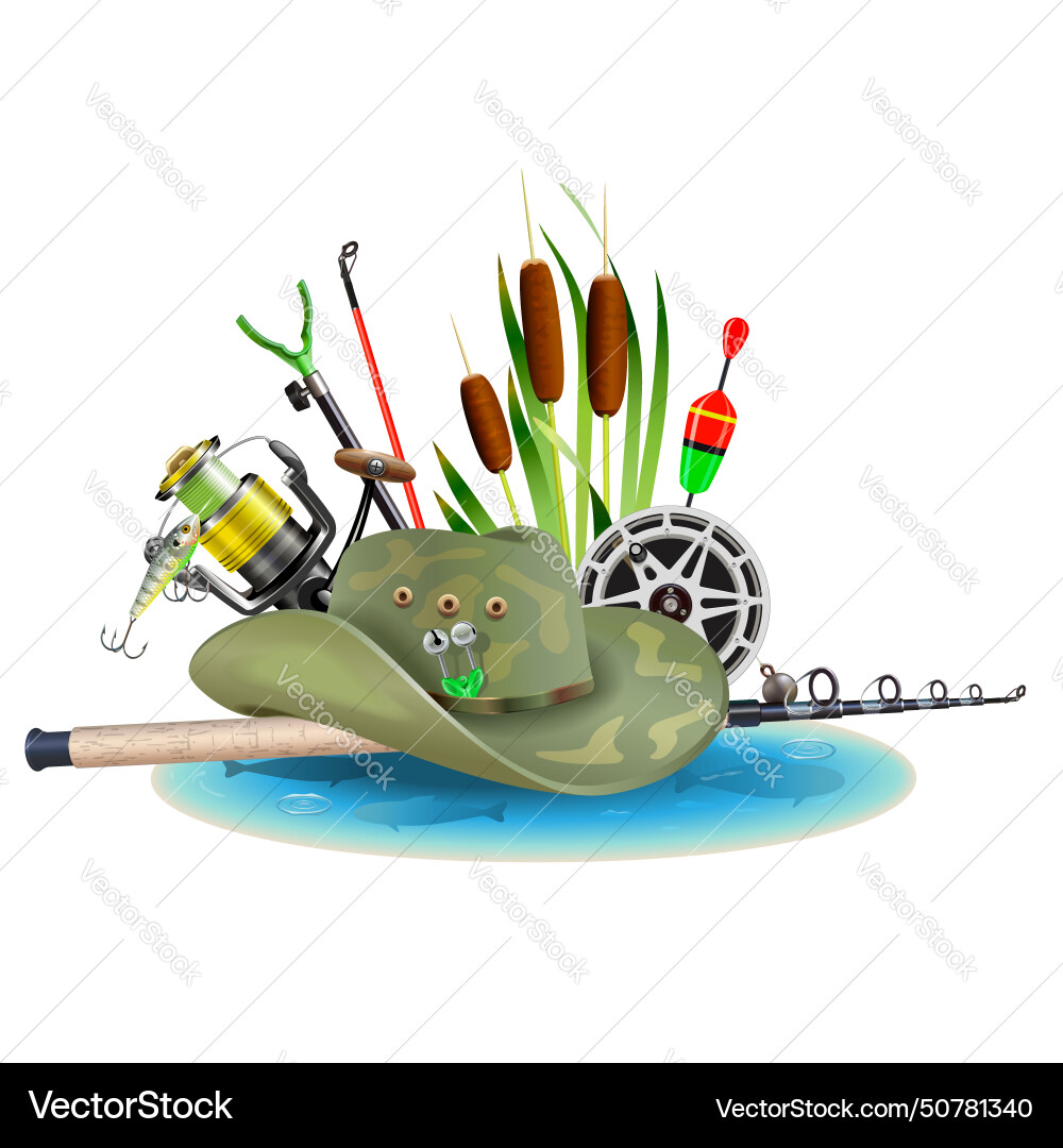Fishing concept with pond Royalty Free Vector Image
