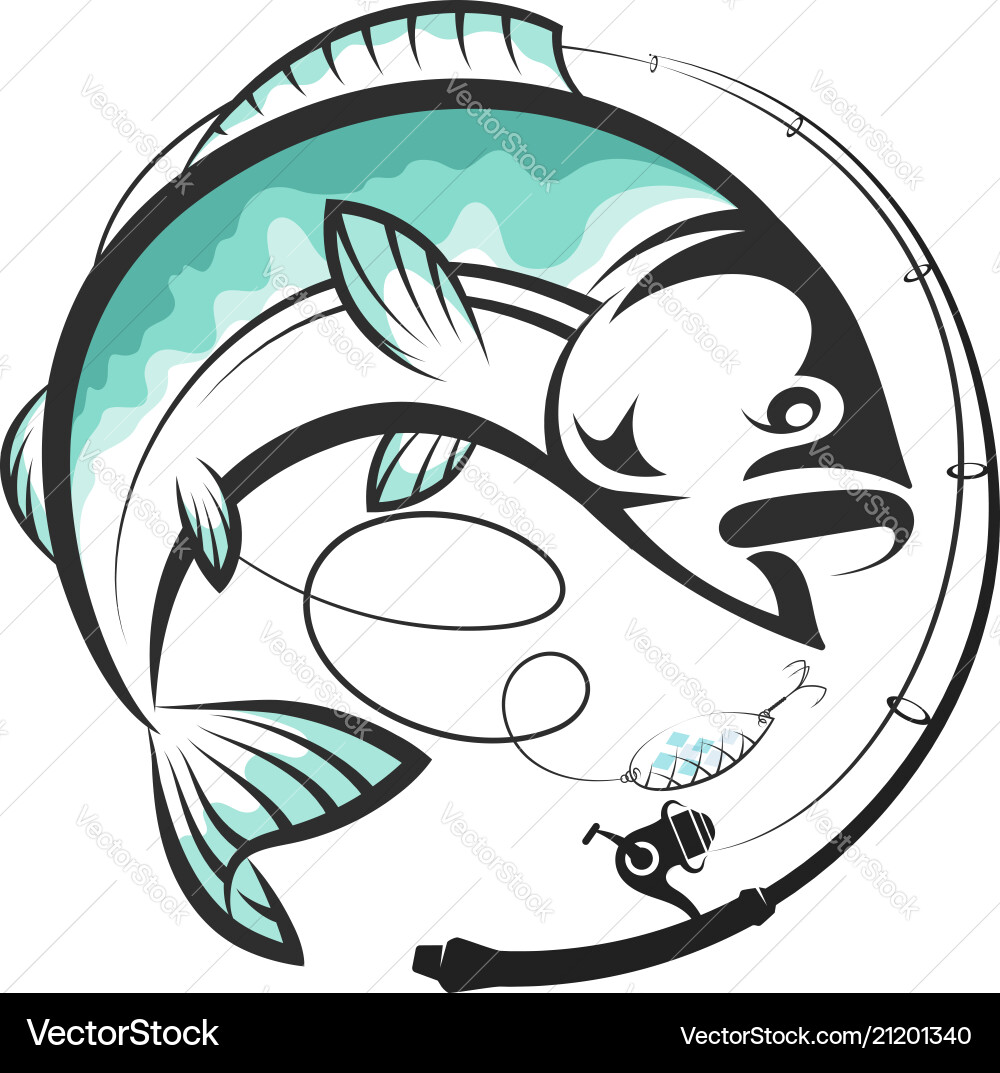 Fishing rod and fish on hook Royalty Free Vector Image