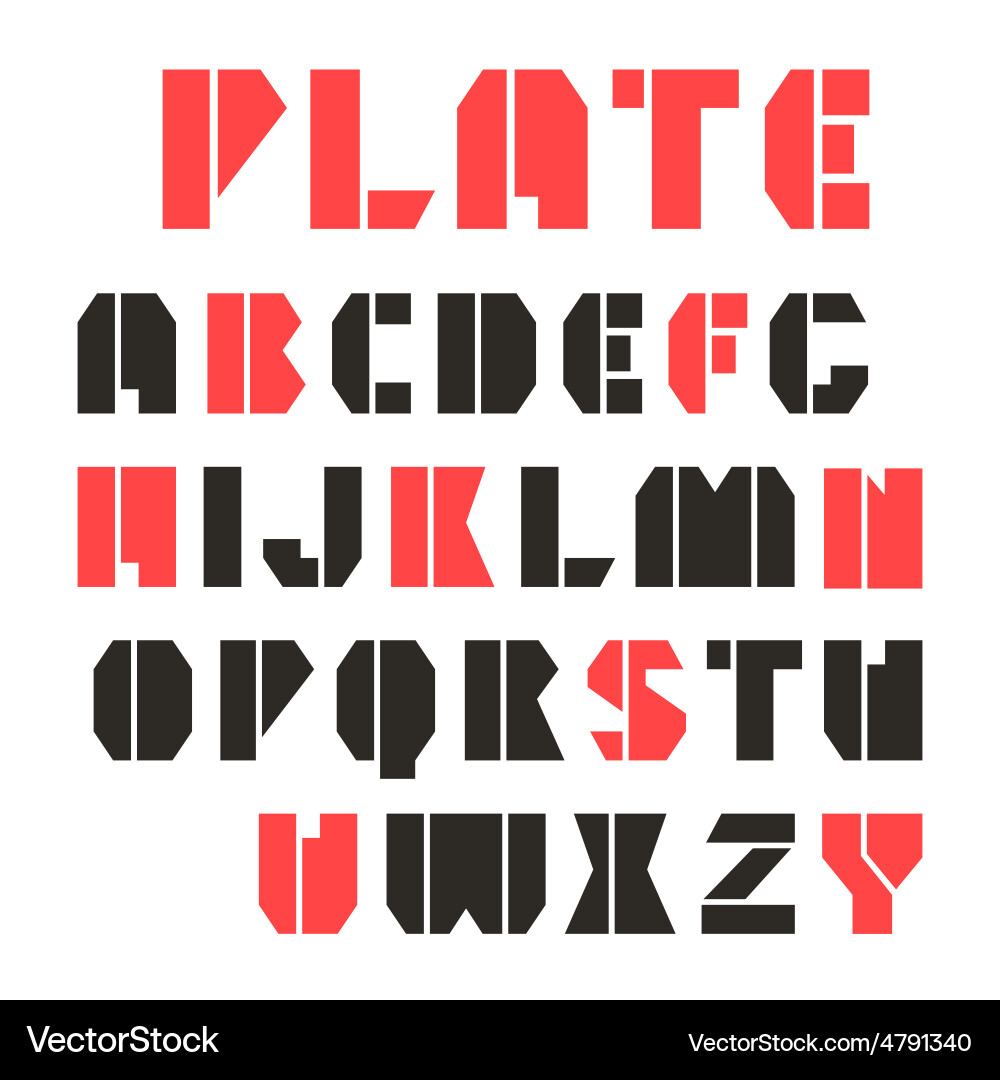 Sans serif stencil plate font and numeral Vector Image
