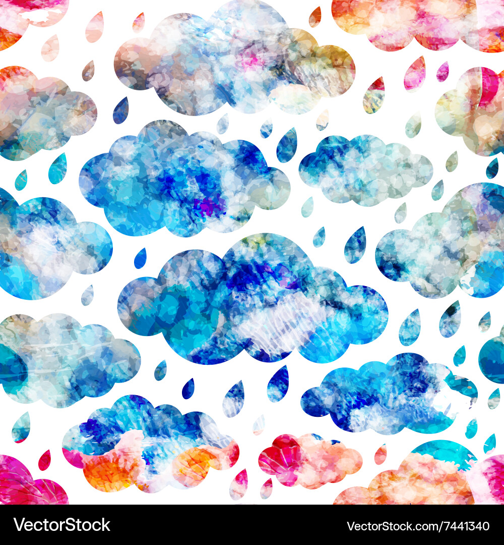 Watercolor Cloud Rain Pattern Royalty Free Vector Image